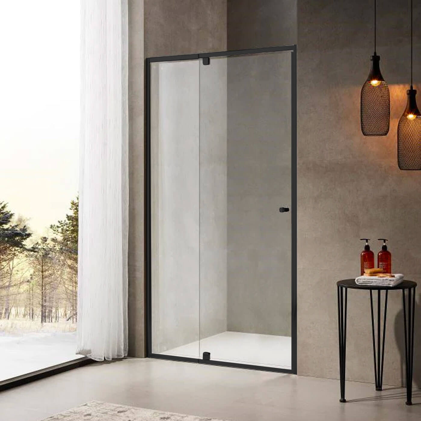 Semi-Frameless 6mm Adjustable 1-Side Shower Screen 1950mm High Black ...