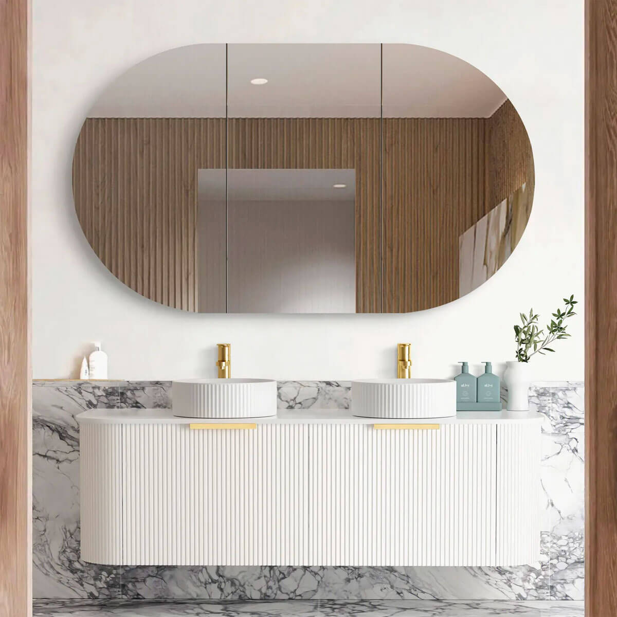 Bondi Fluted Curved Wall Hung Matte White Vanity Unit – Sunlight Bathrooms