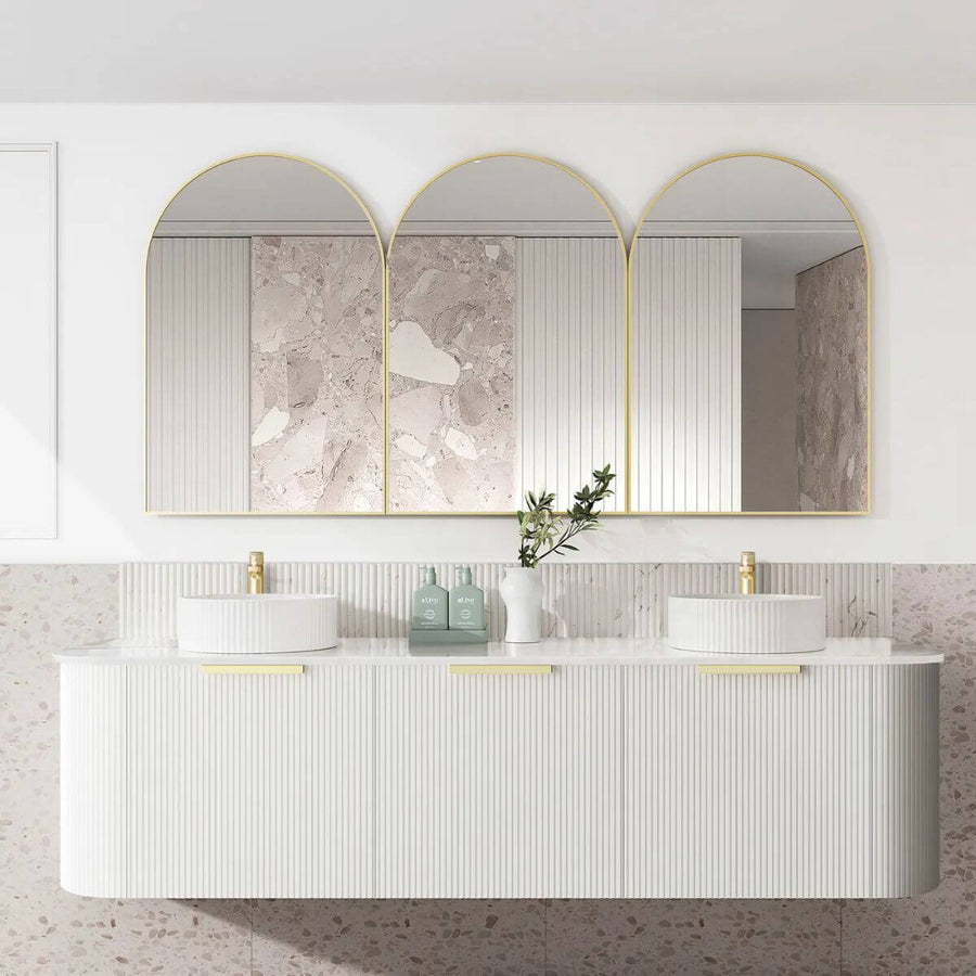 Bondi Fluted Curved Wall Hung Matte White Vanity Unit – Sunlight Bathrooms