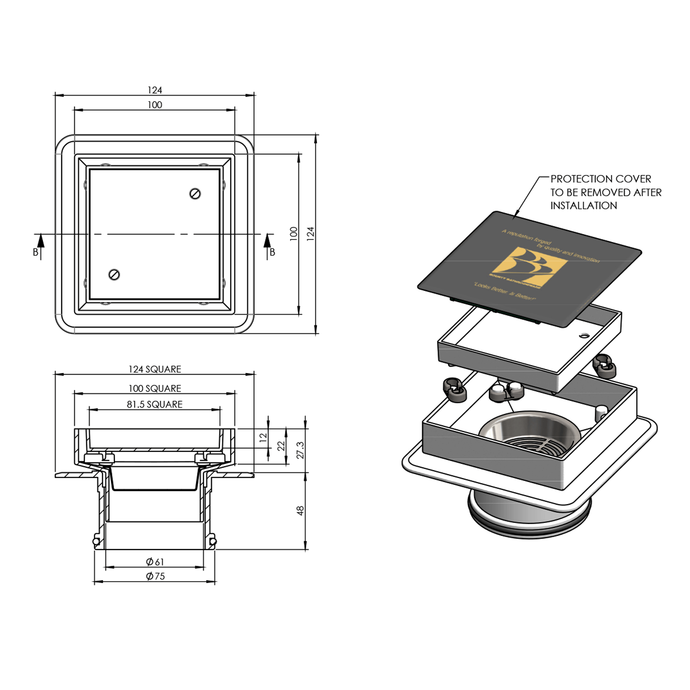 Bermuda Tile Insert Floor Waste 100x100mm – Sunlight Bathrooms