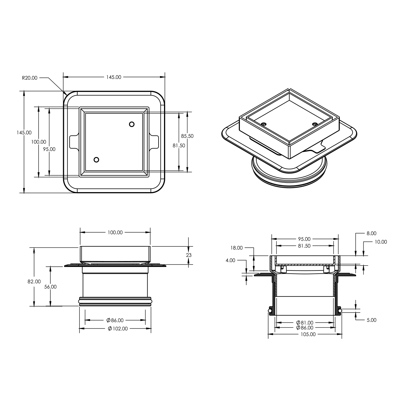 Bermuda Slimline Tile Insert Floor Waste 100x100mm – Sunlight Bathrooms
