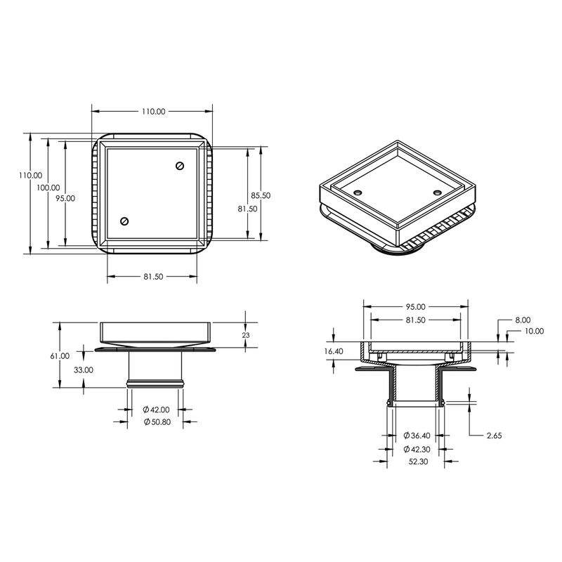 Bermuda Slimline Tile Insert Floor Waste 100x100mm – Sunlight Bathrooms