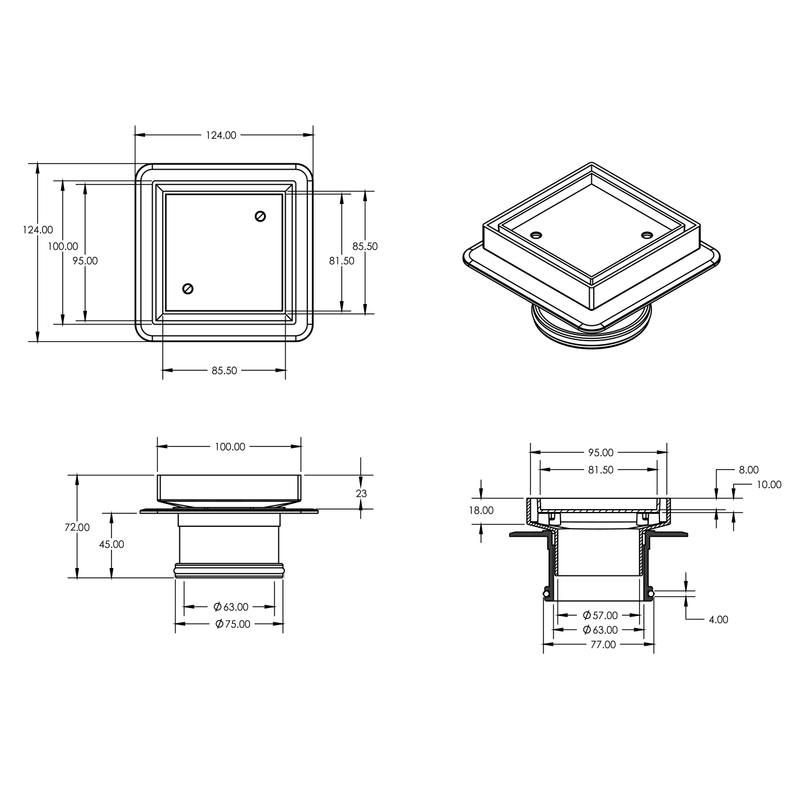 Bermuda Slimline Tile Insert Floor Waste 100x100mm – Sunlight Bathrooms