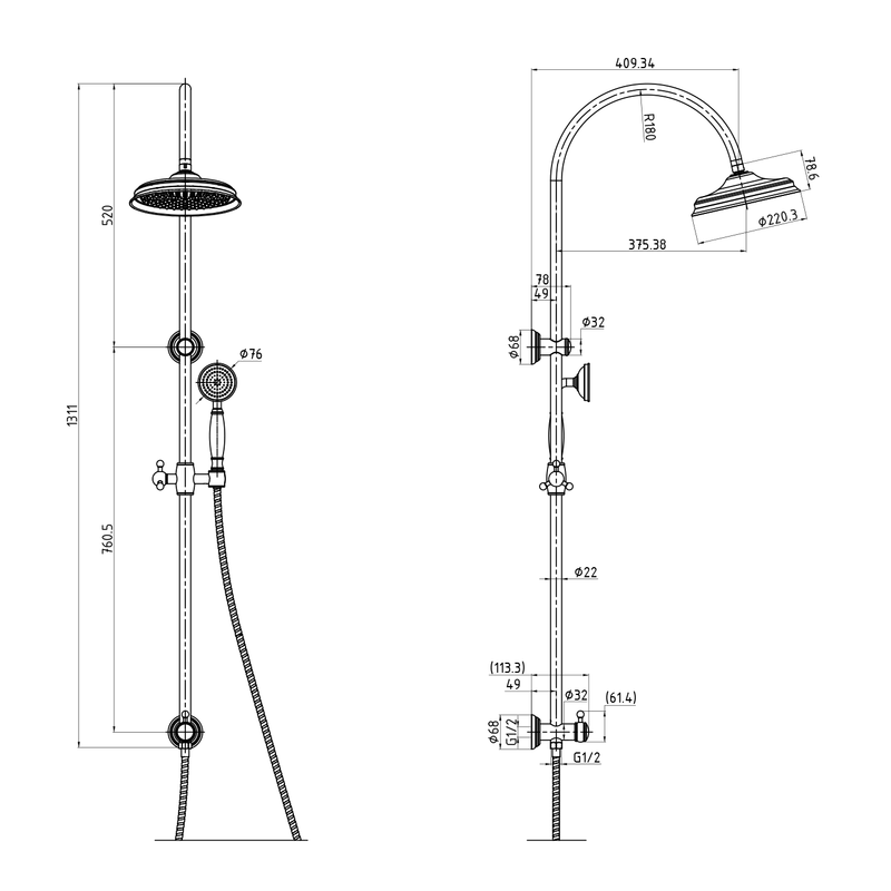 Clasico Twin Shower Rail System – Sunlight Bathrooms