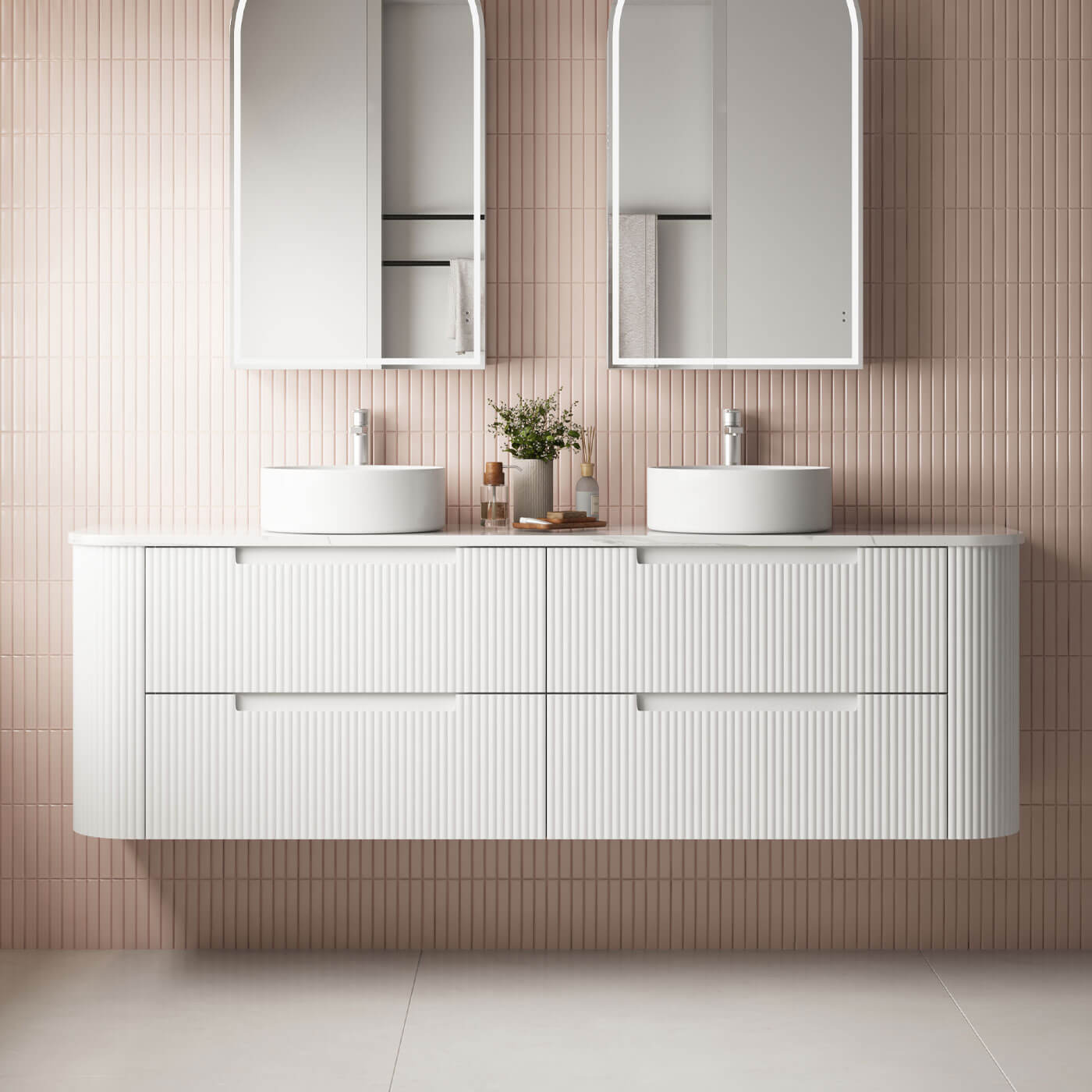 Curva Matte White Curved Wall Hung Vanity – Sunlight Bathrooms