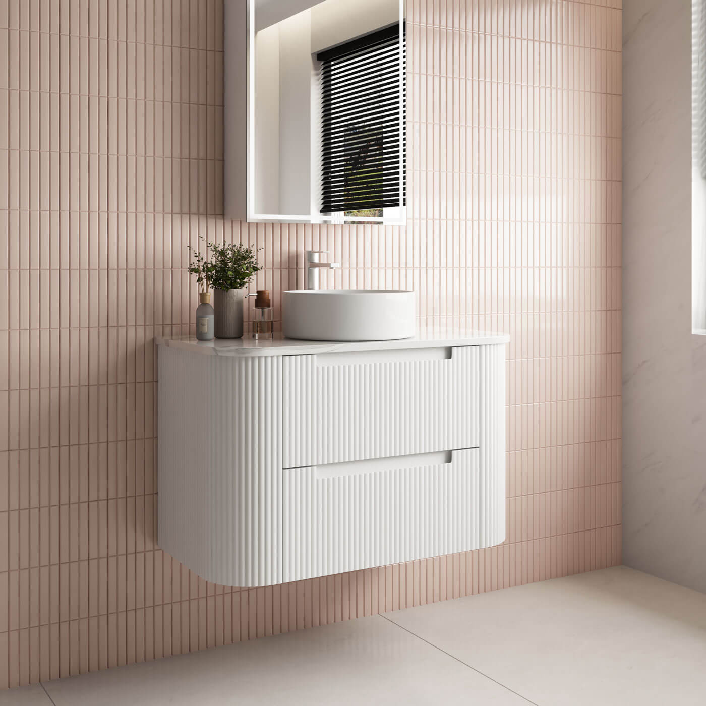 Curva Matte White Curved Wall Hung Vanity – Sunlight Bathrooms