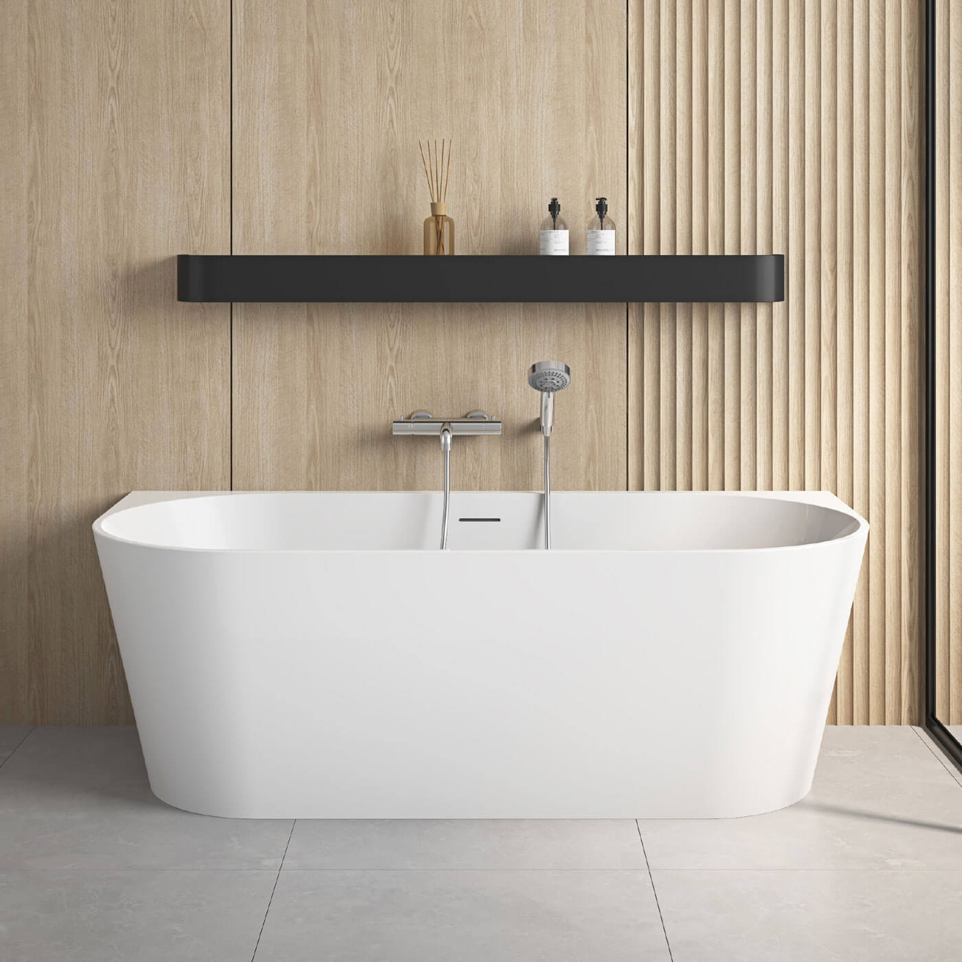 Eco Back to Wall Bathtub with Overflow, Acrylic Bathtub – Sunlight ...
