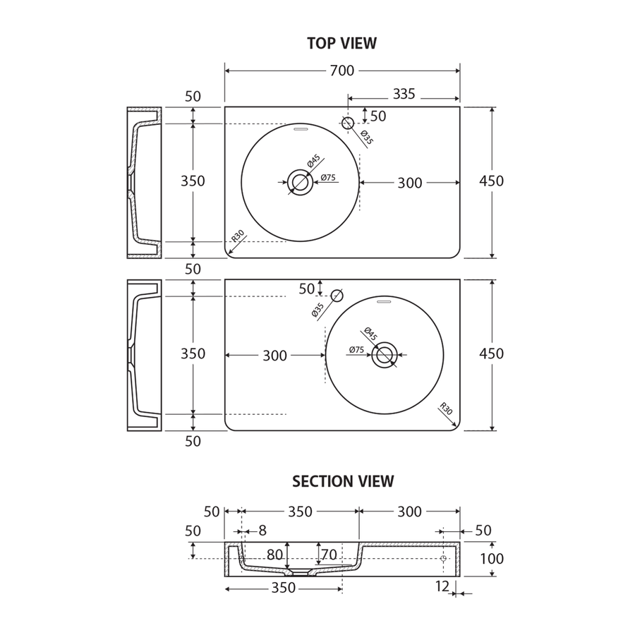 Encanto Slimline Cast Stone Wall Hung Basin 700mm – Sunlight Bathrooms