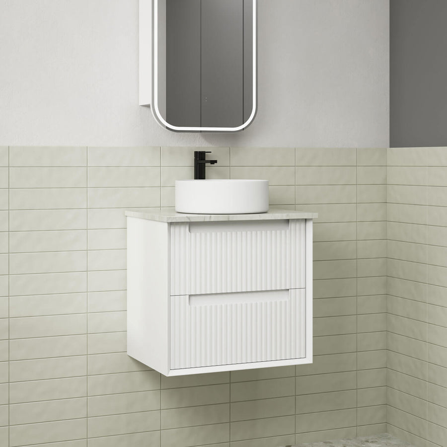 Flauto Fluted Matte White Wall Hung Vanity – Sunlight Bathrooms