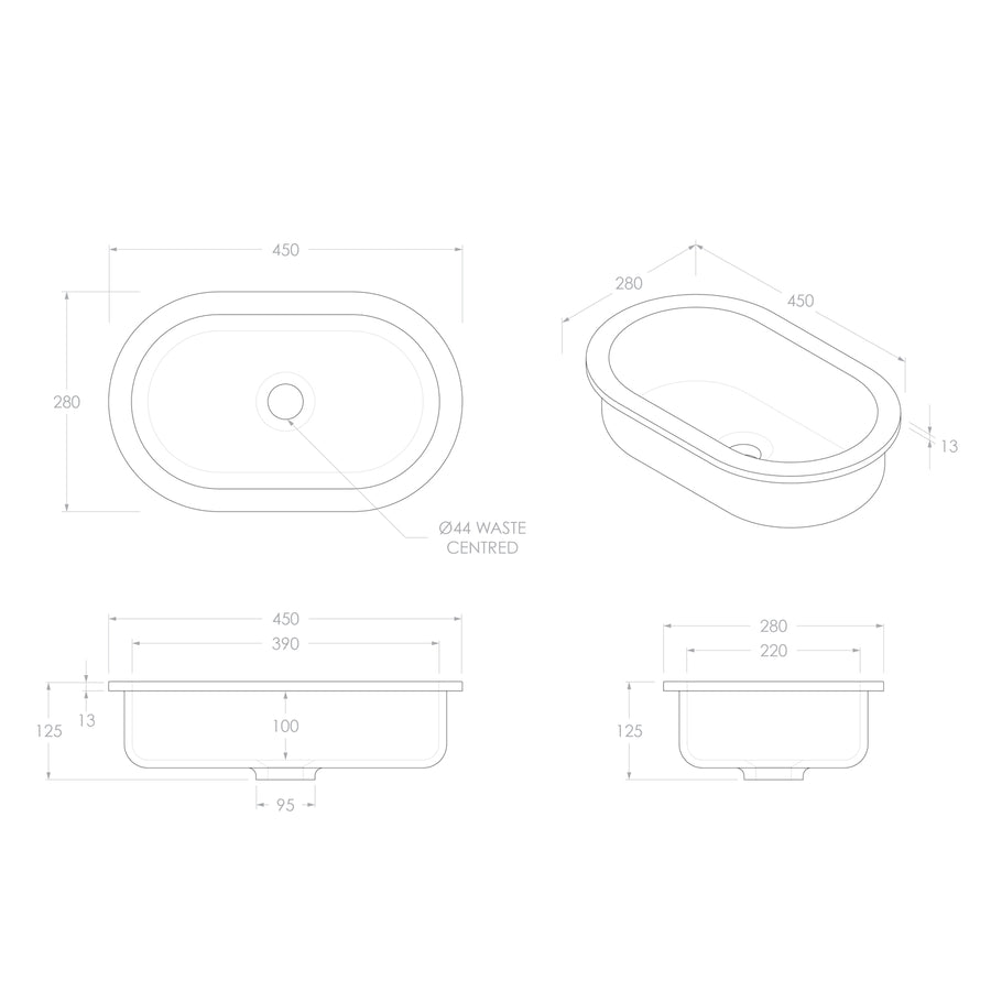 Isla Undermount Oval Solid Surface Basin 450x280mm – Sunlight Bathrooms