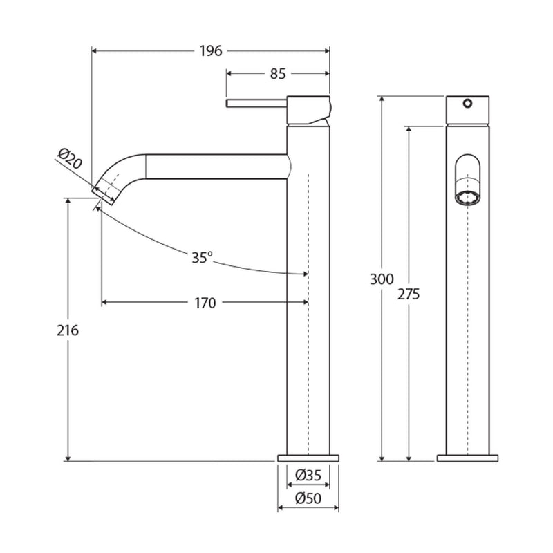 Fienza Kaya Pin Handle High Rise Tall Basin Mixer – Sunlight Bathrooms
