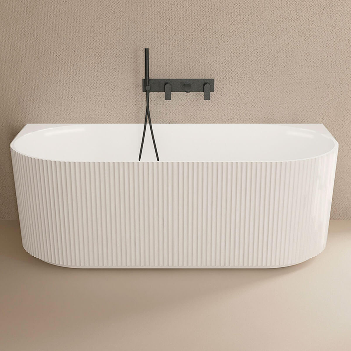 Kira Ribbed Back to Wall Fluted Bathtub, Ribbed Acrylic Bathtub ...