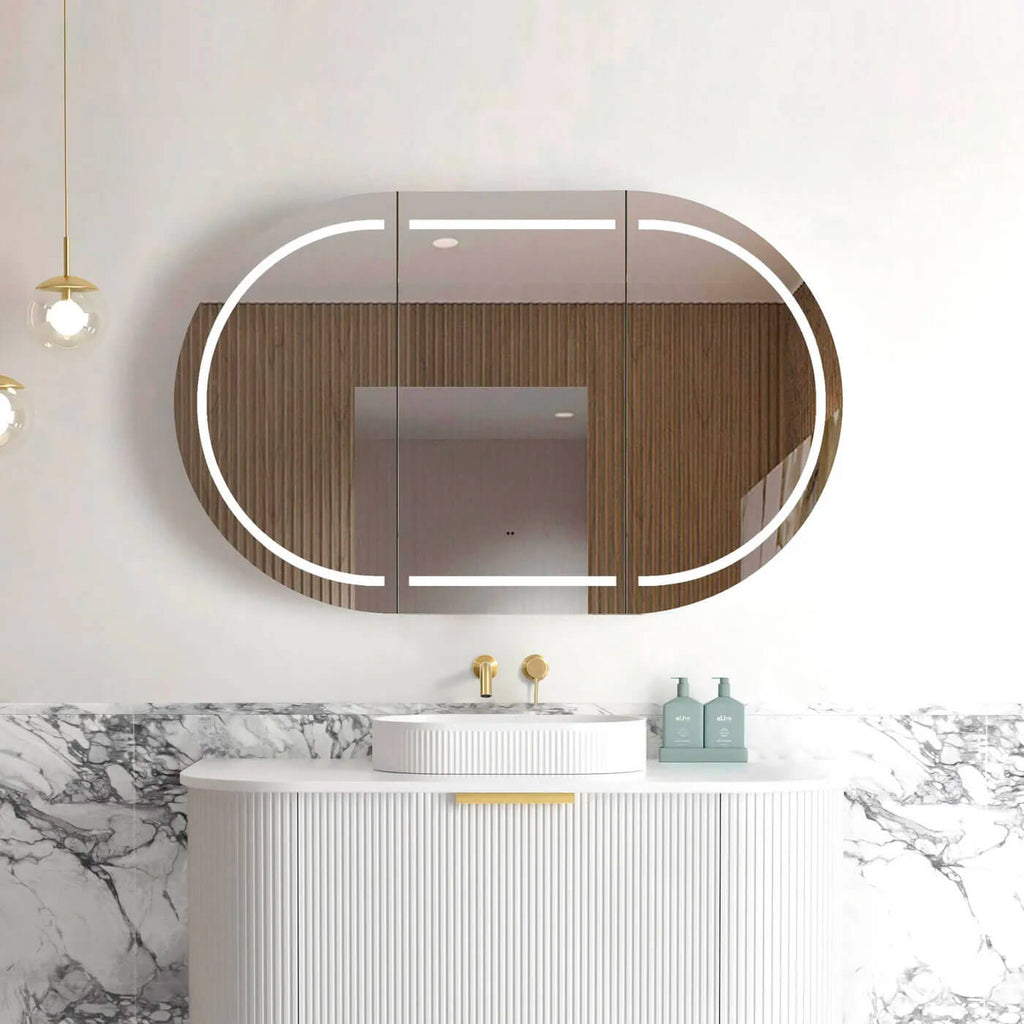 LED Bondi Curved Mirror Shaving Cabinet 900-1800mm – Sunlight Bathrooms