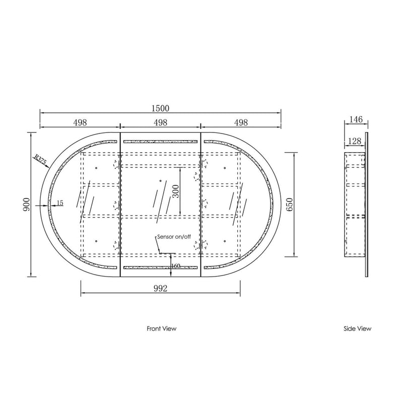 LED Bondi Curved Mirror Shaving Cabinet 900-1800mm – Sunlight Bathrooms
