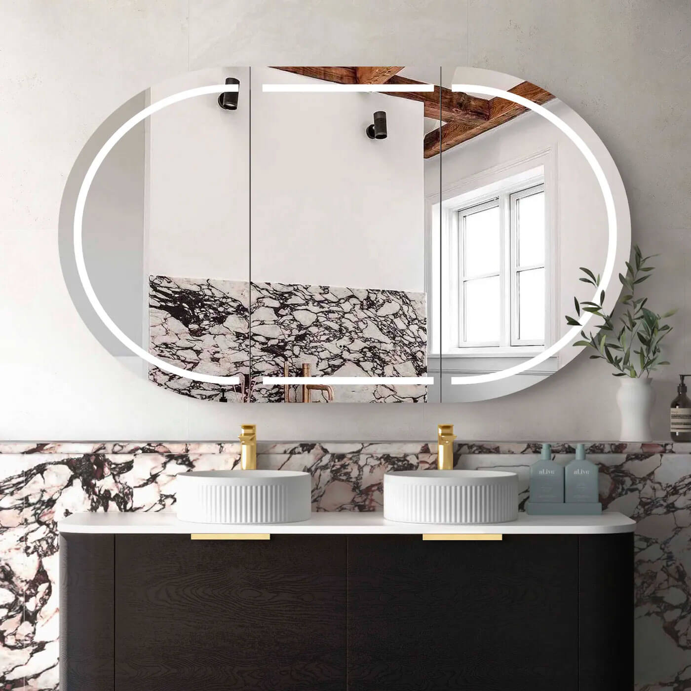 LED Bondi Curved Mirror Shaving Cabinet 900-1800mm – Sunlight Bathrooms