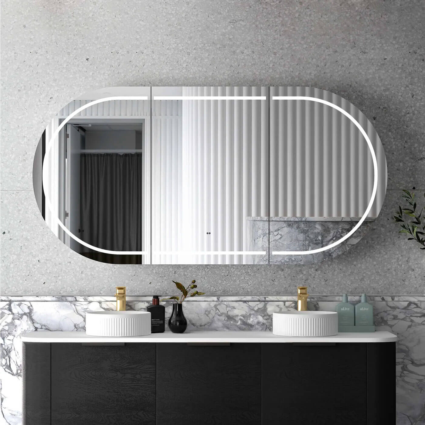LED Bondi Curved Mirror Shaving Cabinet 900-1800mm – Sunlight Bathrooms