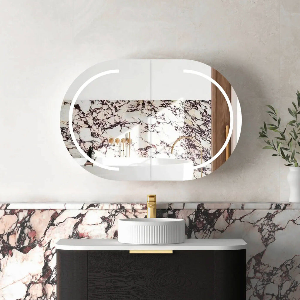 LED Bondi Curved Mirror Shaving Cabinet 900-1800mm – Sunlight Bathrooms