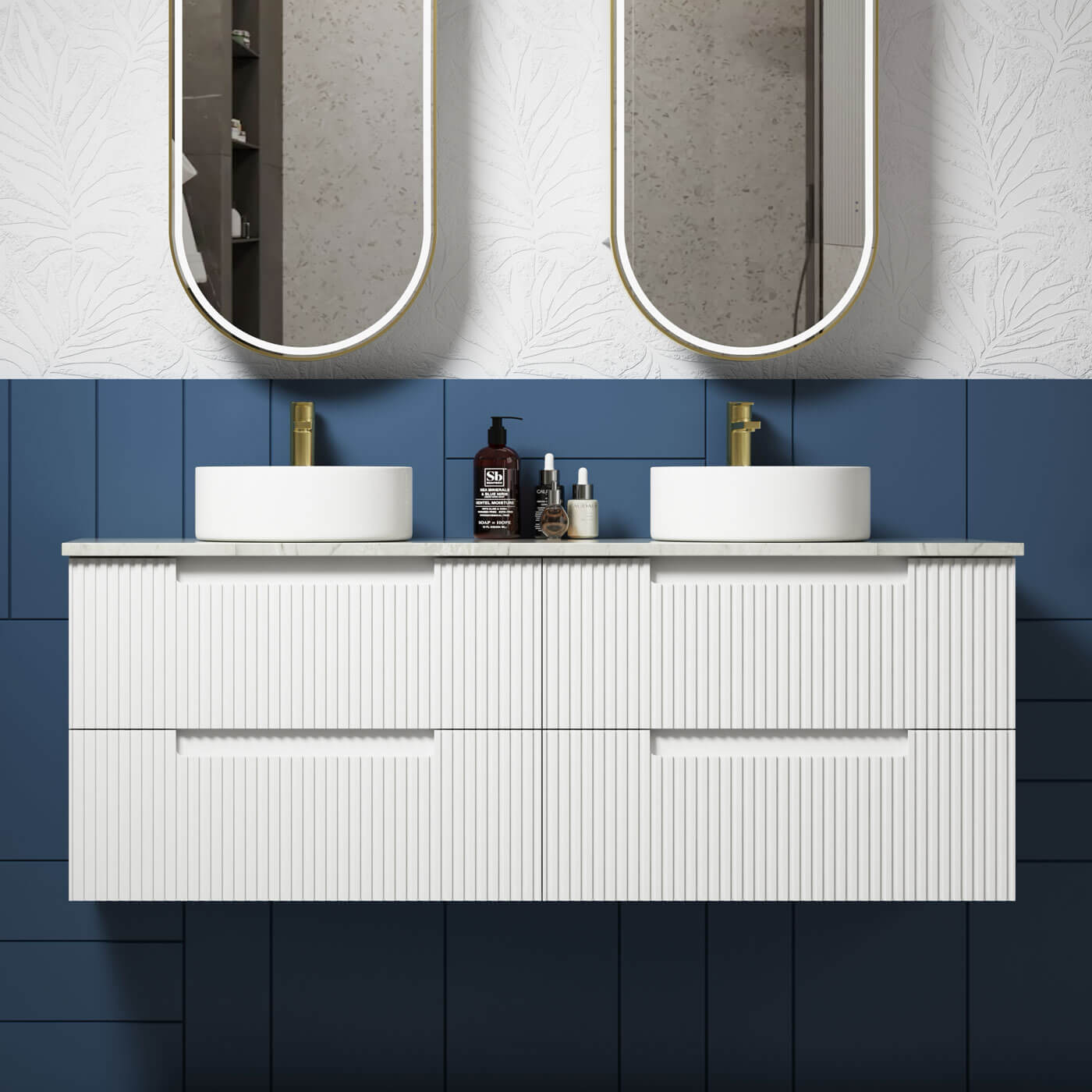 Neva Fluted Matte White Wall Hung Vanity – Sunlight Bathrooms