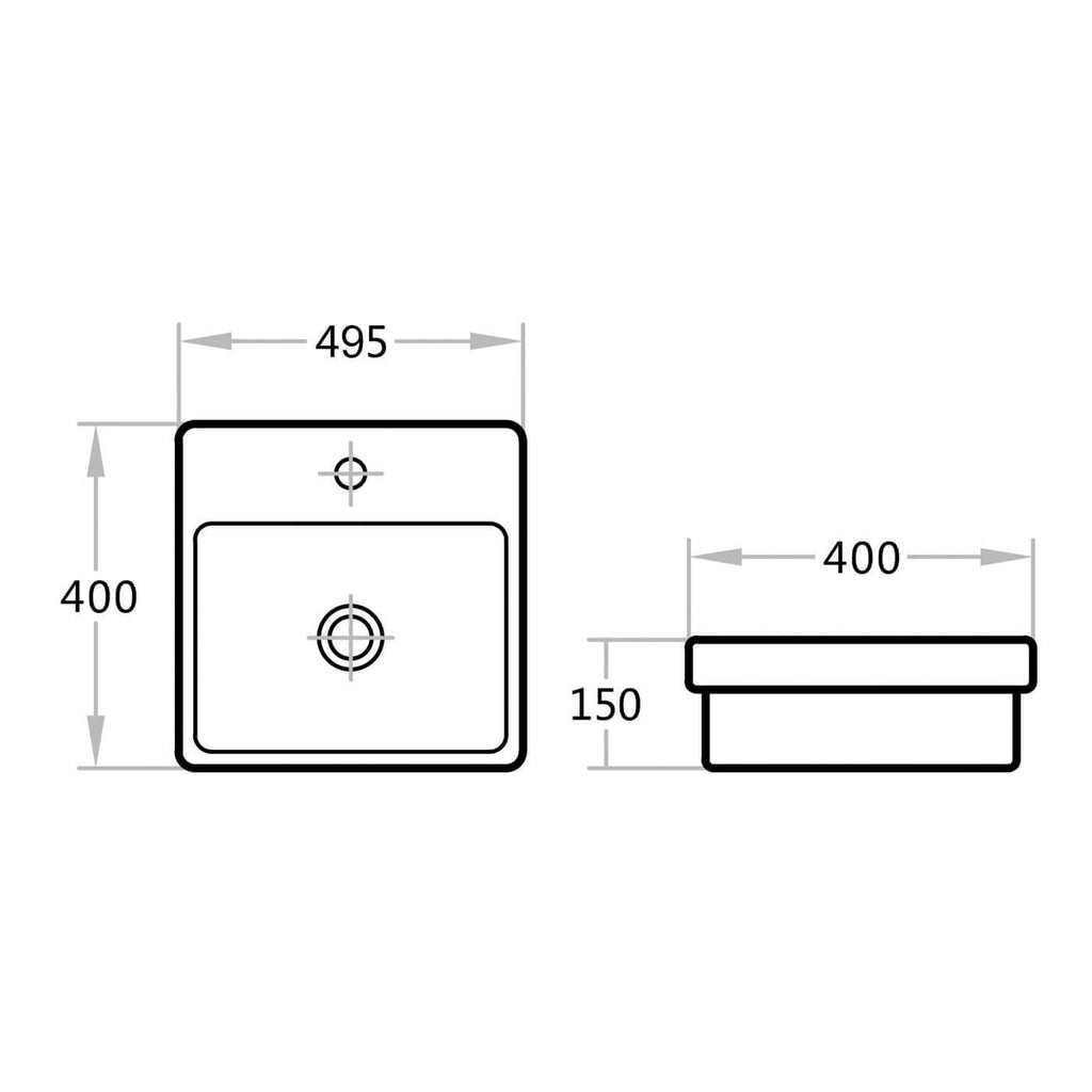 Semi-Inset Drop In Basin with Tap Hole 495x400x150mm – Sunlight Bathrooms