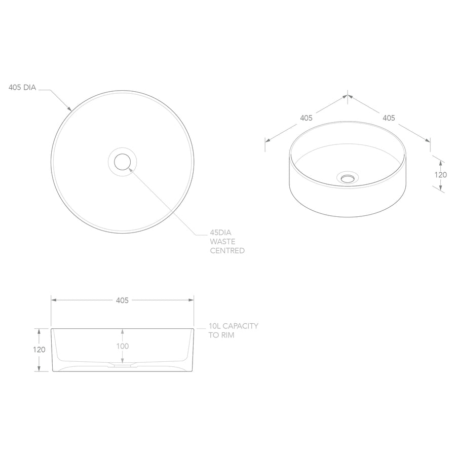 Robbie Round Ceramic Basin 400mm – Sunlight Bathrooms