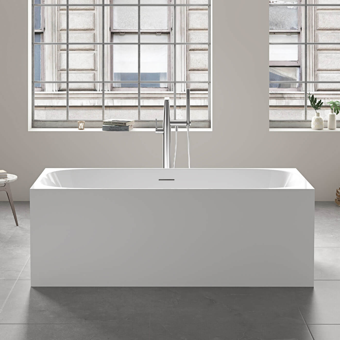 Studio Square Freestanding Bathtub with Overflow, Acrylic Bathtub ...