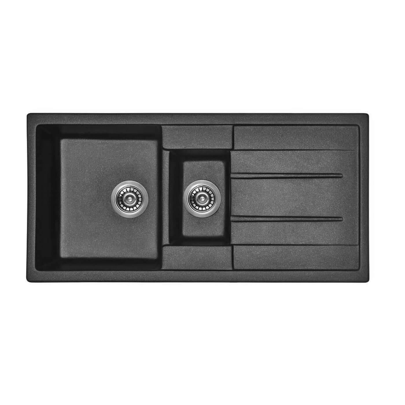 Matte Black Granite Sink, Double Bowl Kitchen Sink with Drainer ...