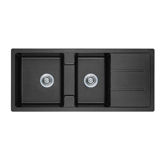 Matte Black Granite Sink, Double Bowl Kitchen Sink with Drainer ...