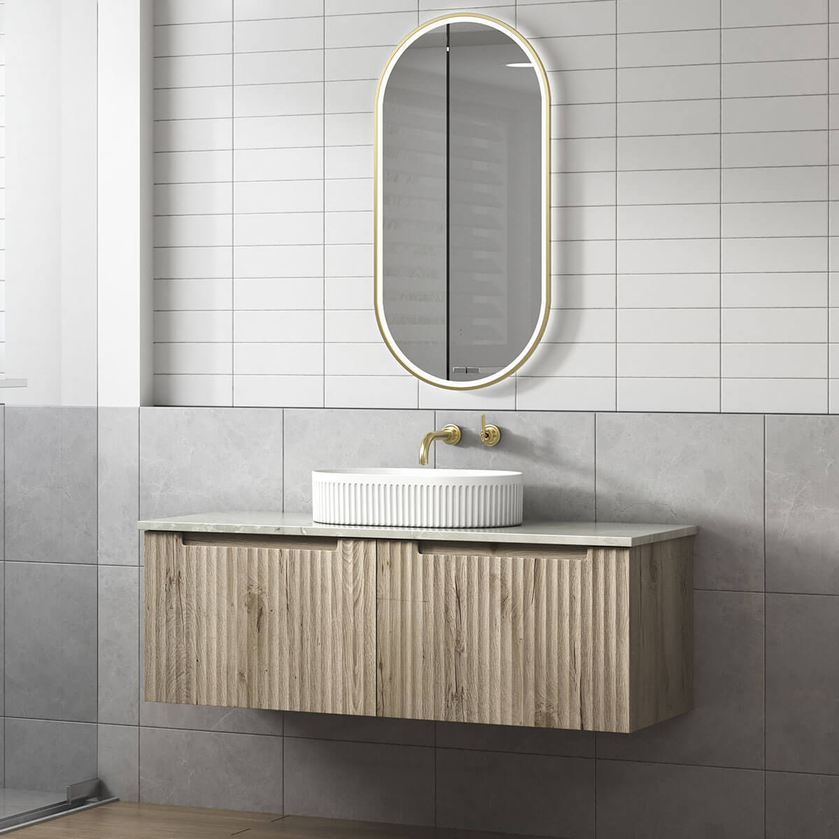 Calder Ribbed Wood Grain Wall Hung Vanity Unit – Sunlight Bathrooms