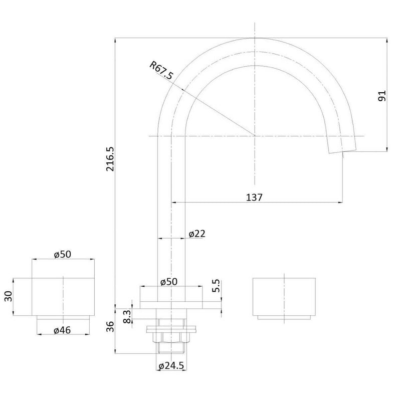 Evo Assembly Tap Set, Quarter Turn Hot Cold Tap Set – Sunlight Bathrooms