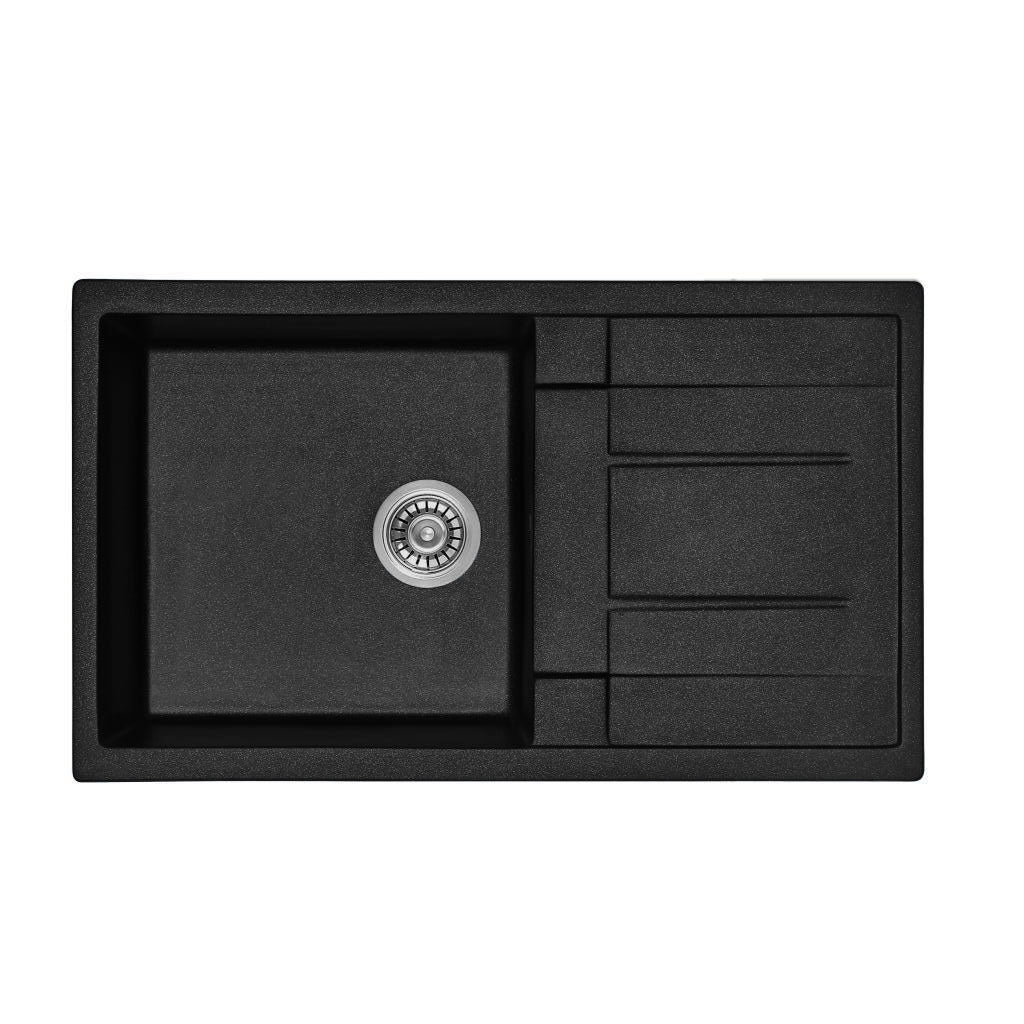 Granite Single Kitchen Sink with Drainer Matte Black – Sunlight Bathrooms