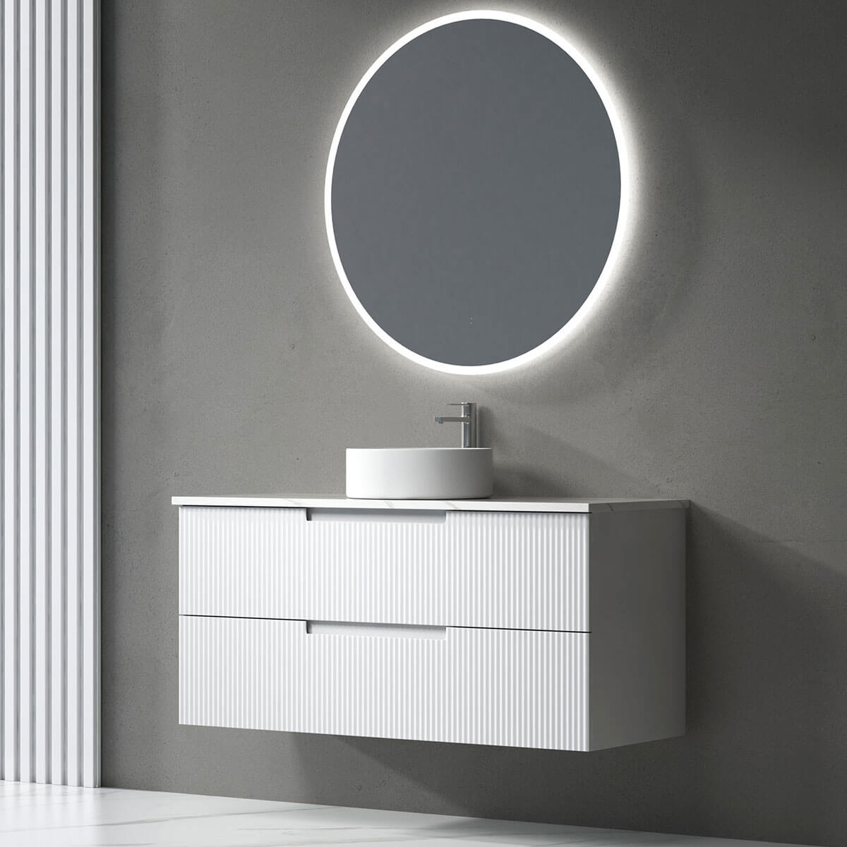 Verona Ribbed White Vanity Unit, V Groove Wall Hung Vanity – Sunlight ...