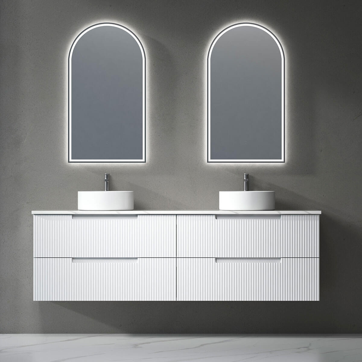 Verona Ribbed White Vanity Unit, V Groove Wall Hung Vanity – Sunlight ...