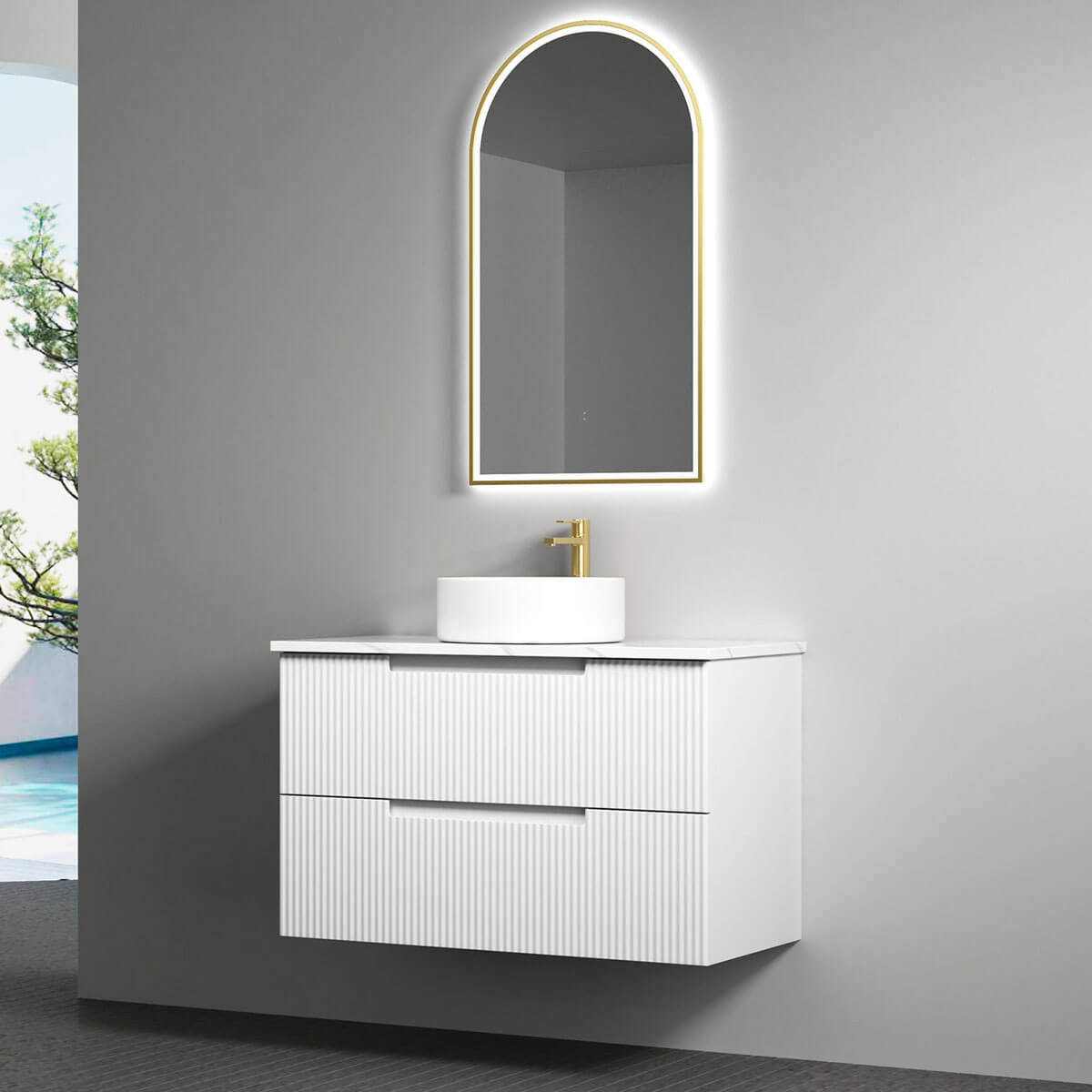 Verona Ribbed White Vanity Unit, V Groove Wall Hung Vanity – Sunlight ...